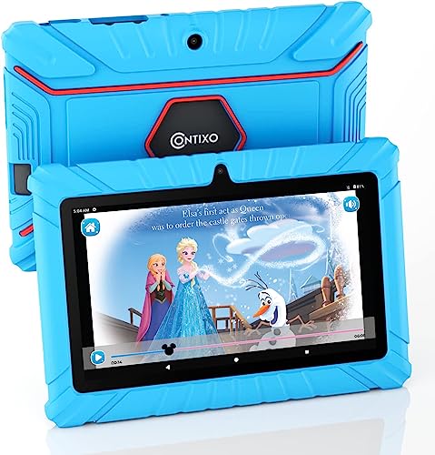 Contixo V8-4 7” Kids Tablet, 2GB RAM, 16GB Storage, Android 11 GO, Ultimate Learning Tablet for Children with Teacher’s Approved Apps, Kid Proof Protection Case, Blue