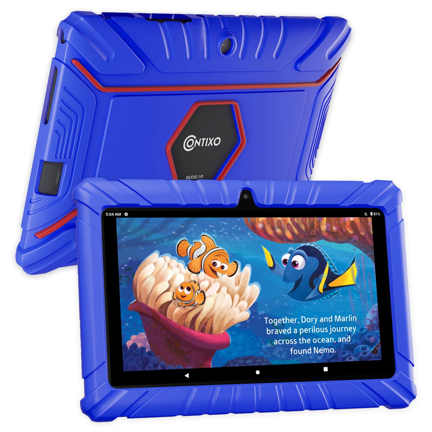 Contixo V8 7” Kids Tablet, 2GB RAM, 32GB Storage, Android 11 GO, Ultimate Learning Tablet for Children with 50+ Disney Storybooks, Kid Proof Protection Case, DkBlue