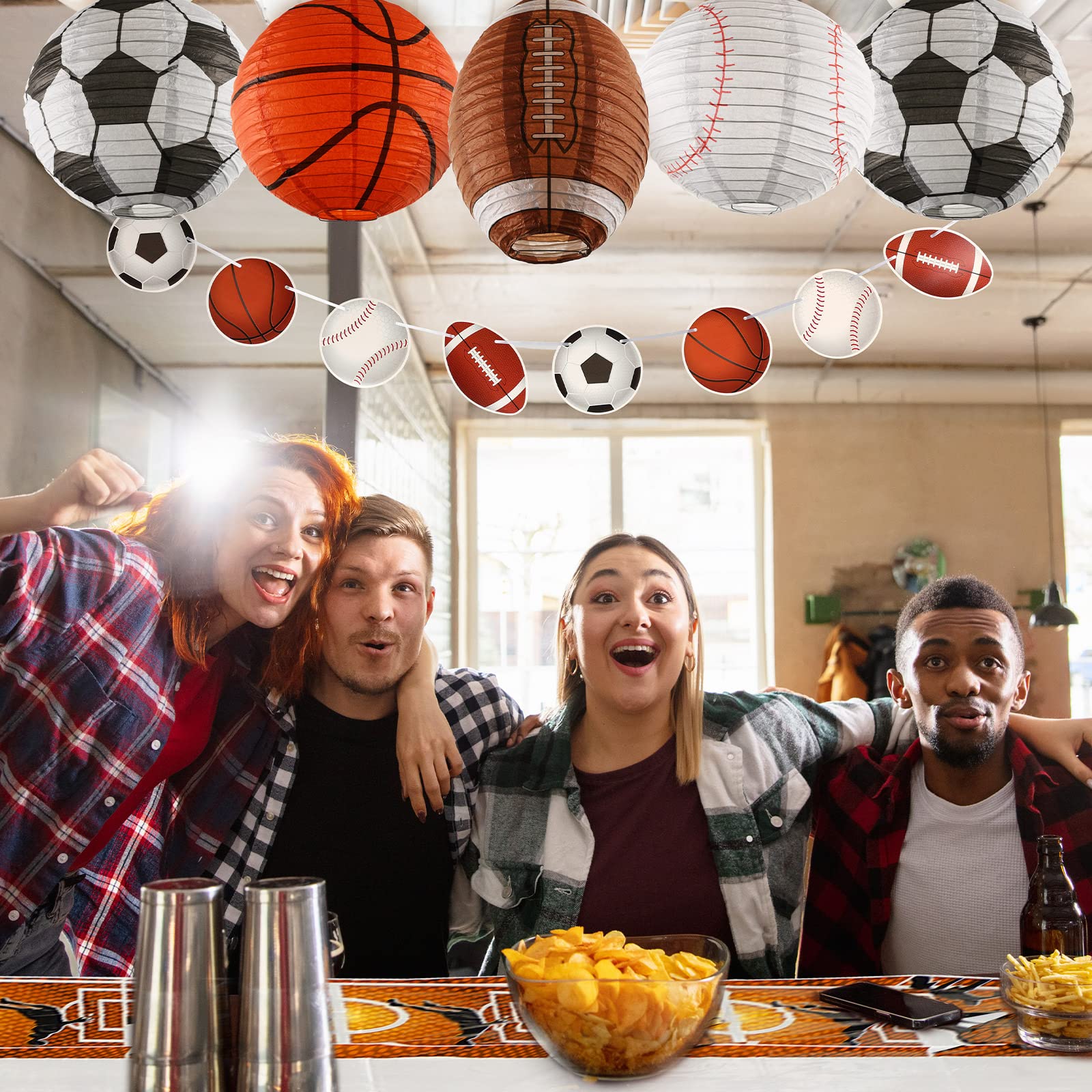 Sports Party Decorations Set Include 8 Pcs Sports Paper Lanterns Hanging Lanterns 4 Pcs Basketball Baseball Tablecloth Football Soccer Ball Table Cover 2 Pcs Sports Theme Banner for Kids Party Favors