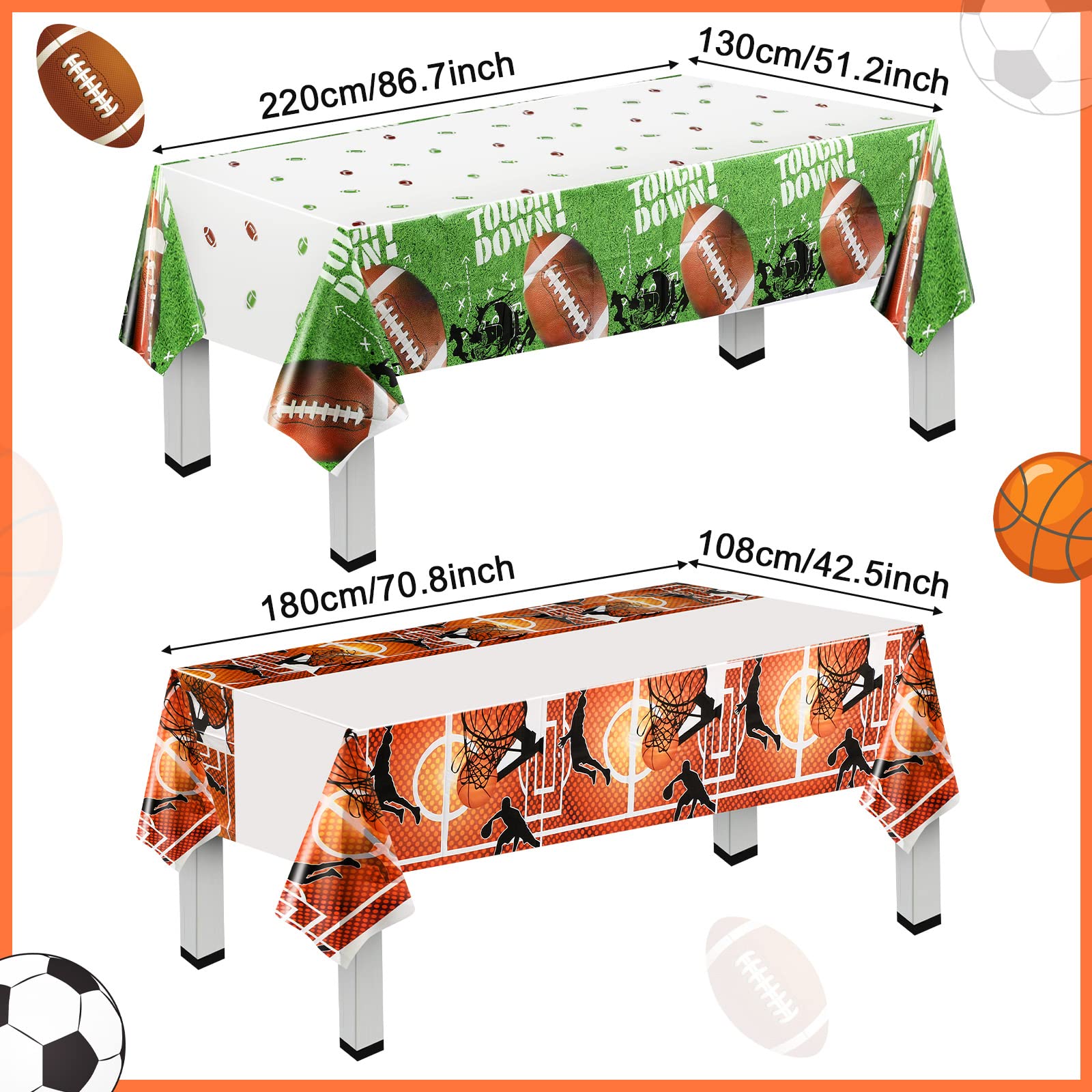 Sports Party Decorations Set Include 8 Pcs Sports Paper Lanterns Hanging Lanterns 4 Pcs Basketball Baseball Tablecloth Football Soccer Ball Table Cover 2 Pcs Sports Theme Banner for Kids Party Favors