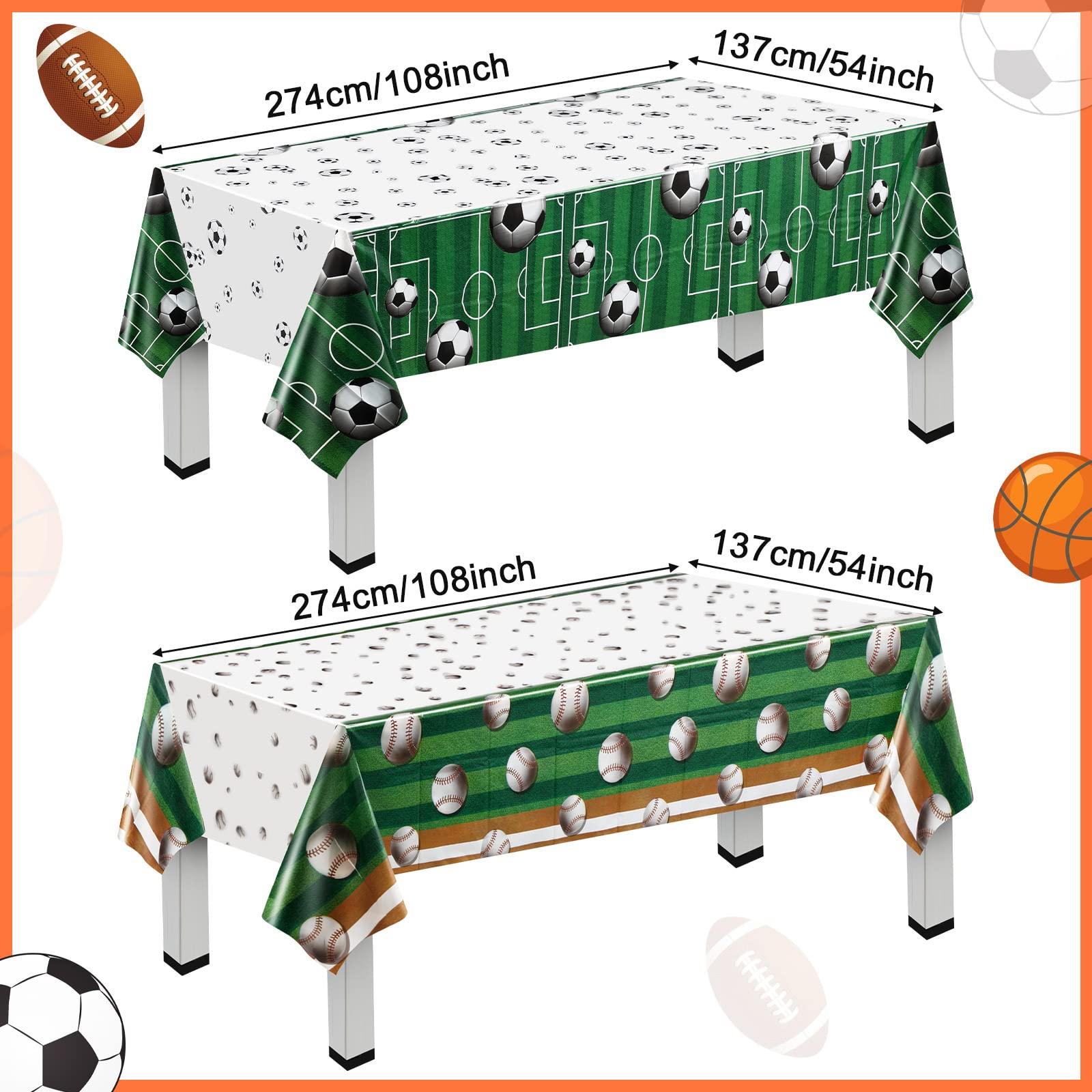 Sports Party Decorations Set Include 8 Pcs Sports Paper Lanterns Hanging Lanterns 4 Pcs Basketball Baseball Tablecloth Football Soccer Ball Table Cover 2 Pcs Sports Theme Banner for Kids Party Favors