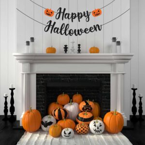 Pre-Strung Happy Halloween Banner - NO DIY - Black Glitter Halloween Banner - Pre-Strung Garland on 6 ft Strand - Pumpkin Jack O'Lantern Halloween Party Decorations & Decor. Did we mention no DIY?