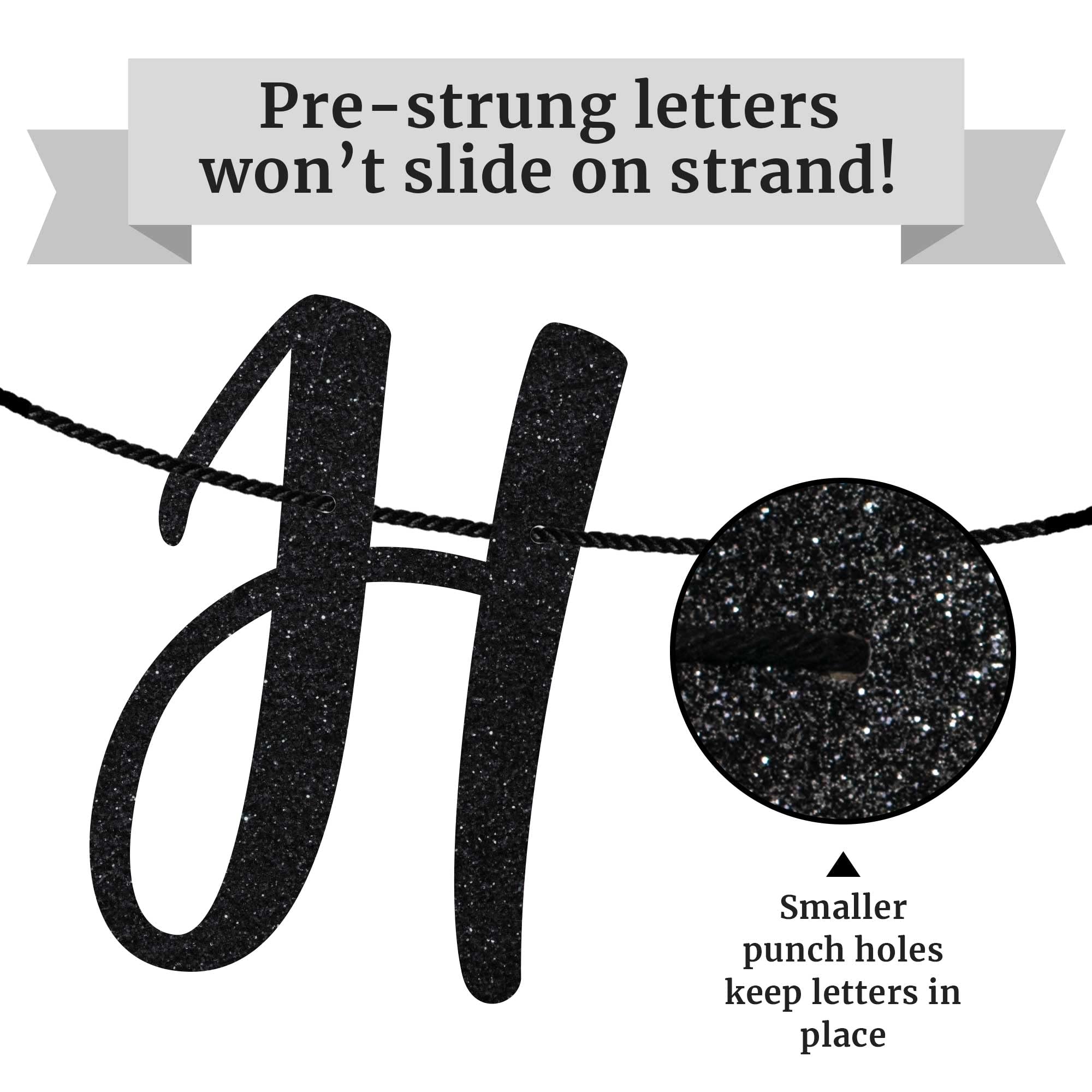 Pre-Strung Happy Halloween Banner - NO DIY - Black Glitter Halloween Banner - Pre-Strung Garland on 6 ft Strand - Pumpkin Jack O'Lantern Halloween Party Decorations & Decor. Did we mention no DIY?