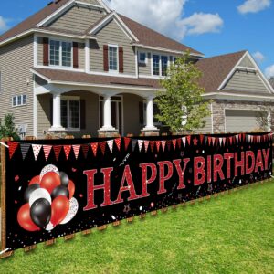 red and black happy birthday banner decorations, large red black happy birthday yard banner sign party supplies for men women, 16th 21st 30th 40th 50th 60th birthday background