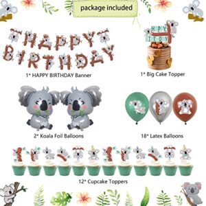 Moptrek Birthday Party Decorations Supplies with Koala Birthday Banner,Koala Foil and Latex Balloons,Cake Topper and Cupcake Toppers for Kids Koala Themed Birthday Party or Baby Shower Decorations