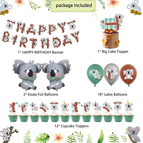 Moptrek Birthday Party Decorations Supplies with Koala Birthday Banner,Koala Foil and Latex Balloons,Cake Topper and Cupcake Toppers for Kids Koala Themed Birthday Party or Baby Shower Decorations