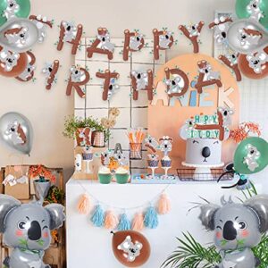 Moptrek Birthday Party Decorations Supplies with Koala Birthday Banner,Koala Foil and Latex Balloons,Cake Topper and Cupcake Toppers for Kids Koala Themed Birthday Party or Baby Shower Decorations