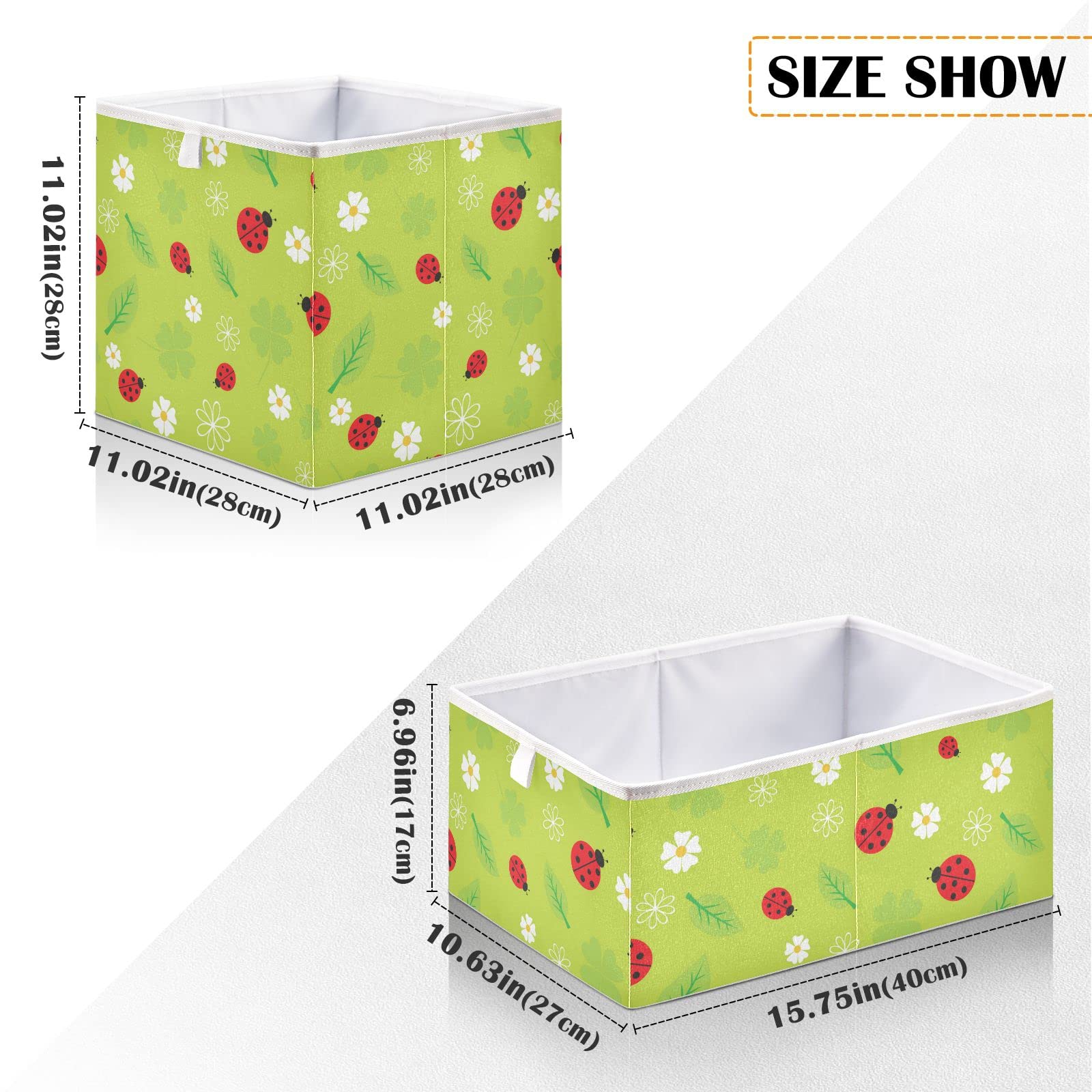 DOMIKING Beetles Ladybugs Collapsible Fabric Storage Cubes Bins with Handles Square Closet Organizer Waterproof Lining for Shelves Cabinet Nursery Drawer 11.02x11.02x11.02 Inches