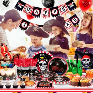 Pirate Birthday Party Supplies,161pcs Pirate Party Decorations&Tableware Set-Pirate Haging Swirln&Pirate Plates Cups Napkins Tablecloth Banner Balloons etc Pirate Birthday Party Decorations for Boys