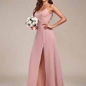 Ever-Pretty Women's V Neck Bridesmaid Dresses, Spaghetti Strap Maxi Dress Party Dress, Formal Dresses, Long Dress Dusty Rose US14