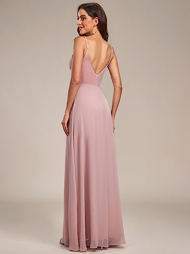 Ever-Pretty Women's V Neck Bridesmaid Dresses, Spaghetti Strap Maxi Dress Party Dress, Formal Dresses, Long Dress Dusty Rose US14