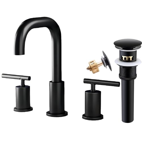 Beati Faucet Matte Black 8 Inch Widespread Bathroom Faucet 3 Hole 2 Handle for Vanity Sink with Pop Up Drain