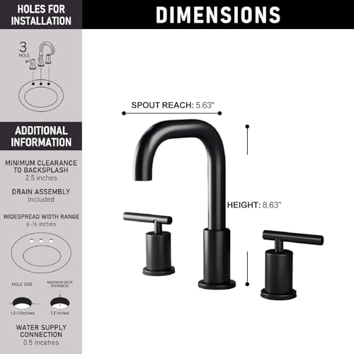 Beati Faucet Matte Black 8 Inch Widespread Bathroom Faucet 3 Hole 2 Handle for Vanity Sink with Pop Up Drain