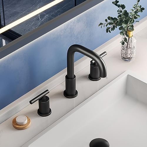 Beati Faucet Matte Black 8 Inch Widespread Bathroom Faucet 3 Hole 2 Handle for Vanity Sink with Pop Up Drain