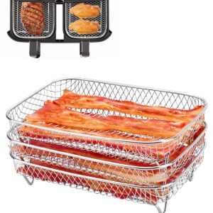 Air Fryer Rack for Ninja Foodi Air Fryer, 304 Stainless Steel Three Stackable Dehydrator Rack Toast Rack Stand Accessories for Ninja DZ201 DZ401 Dual Air Fryer