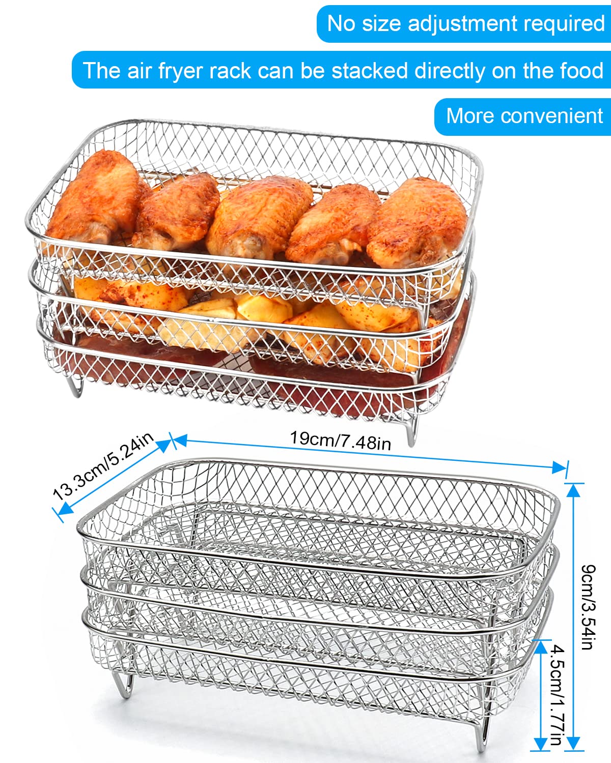 Air Fryer Rack for Ninja Foodi Air Fryer, 304 Stainless Steel Three Stackable Dehydrator Rack Toast Rack Stand Accessories for Ninja DZ201 DZ401 Dual Air Fryer