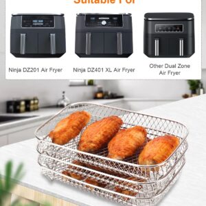 Air Fryer Rack for Ninja Foodi Air Fryer, 304 Stainless Steel Three Stackable Dehydrator Rack Toast Rack Stand Accessories for Ninja DZ201 DZ401 Dual Air Fryer