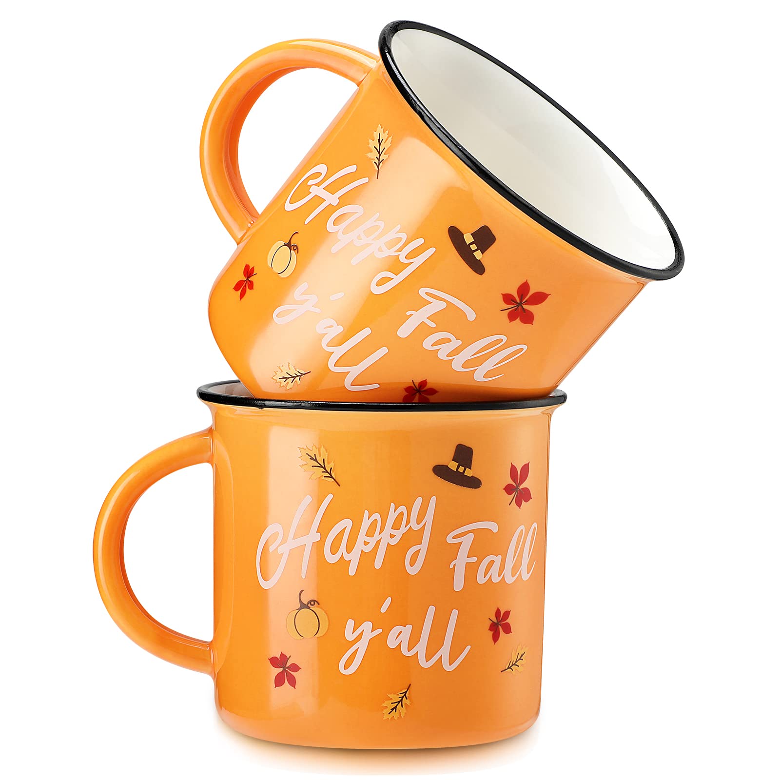 Hotop 2 Pieces Autumn Coffee Mug Happy Fall Y'all Camper Cup Thanksgiving Ceramic Pumpkin Mugs 14oz Campfire for Office Home Thank You Gift Women Men Mom Dad Christian