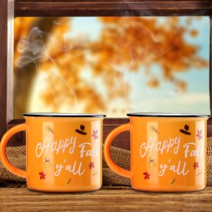 Hotop 2 Pieces Autumn Coffee Mug Happy Fall Y'all Camper Cup Thanksgiving Ceramic Pumpkin Mugs 14oz Campfire for Office Home Thank You Gift Women Men Mom Dad Christian