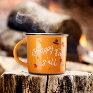 Hotop 2 Pieces Autumn Coffee Mug Happy Fall Y'all Camper Cup Thanksgiving Ceramic Pumpkin Mugs 14oz Campfire for Office Home Thank You Gift Women Men Mom Dad Christian