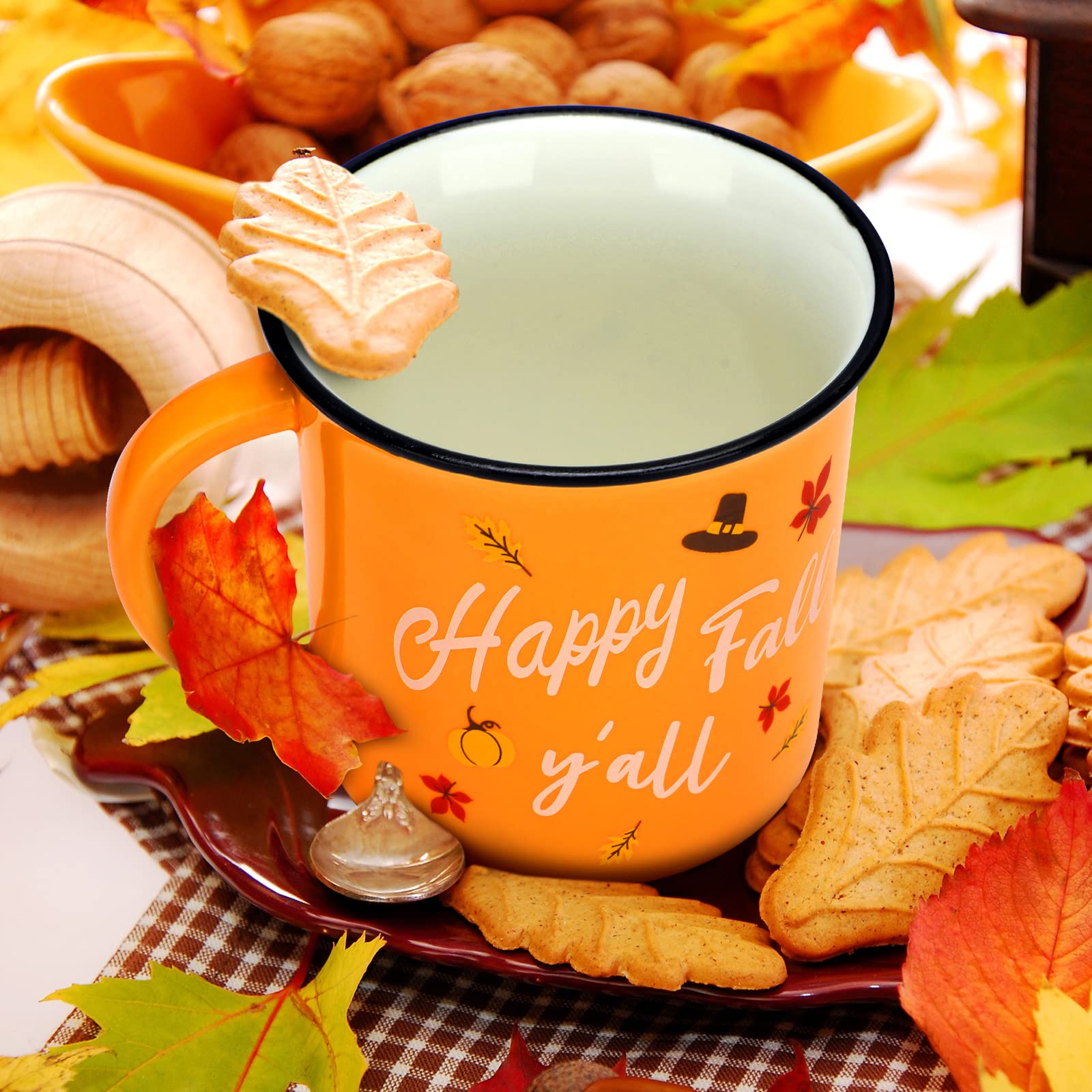 Hotop 2 Pieces Autumn Coffee Mug Happy Fall Y'all Camper Cup Thanksgiving Ceramic Pumpkin Mugs 14oz Campfire for Office Home Thank You Gift Women Men Mom Dad Christian