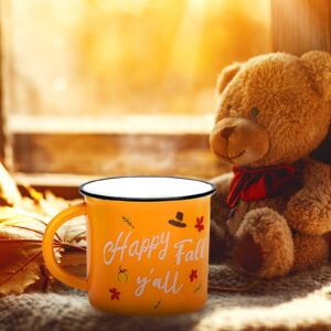 Hotop 2 Pieces Autumn Coffee Mug Happy Fall Y'all Camper Cup Thanksgiving Ceramic Pumpkin Mugs 14oz Campfire for Office Home Thank You Gift Women Men Mom Dad Christian