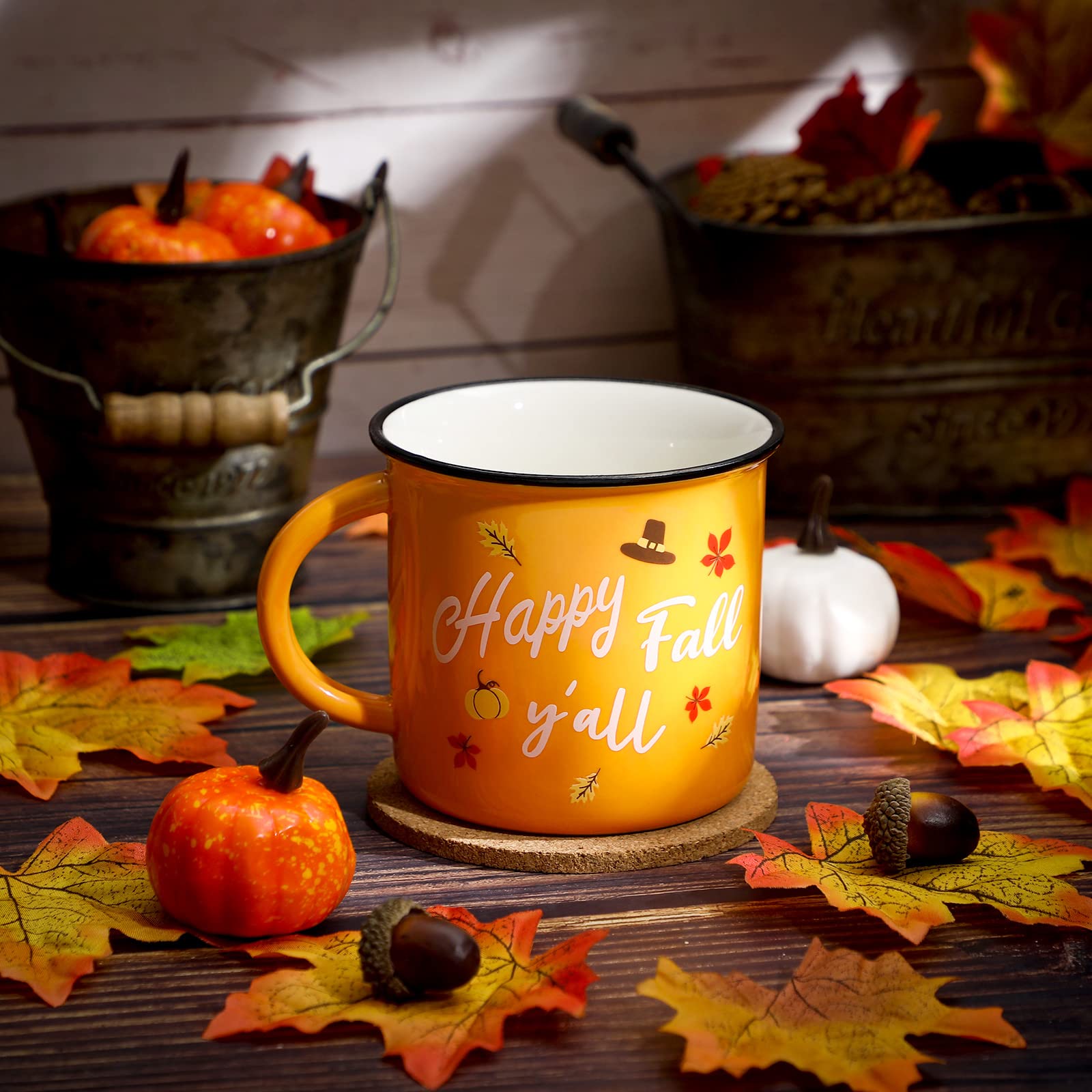 Hotop 2 Pieces Autumn Coffee Mug Happy Fall Y'all Camper Cup Thanksgiving Ceramic Pumpkin Mugs 14oz Campfire for Office Home Thank You Gift Women Men Mom Dad Christian