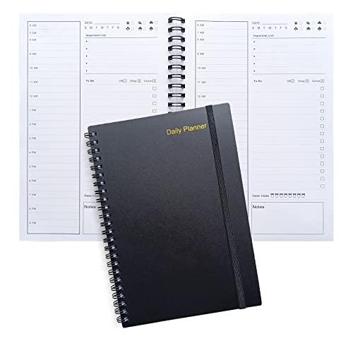 Cheneyboo Daily Planner Undated, To Do List Notebook with Hourly Schedule Goal Planner, Set Clearly Goals Increase Productivity, 120 Pages ,5.7"x 8.4", Black