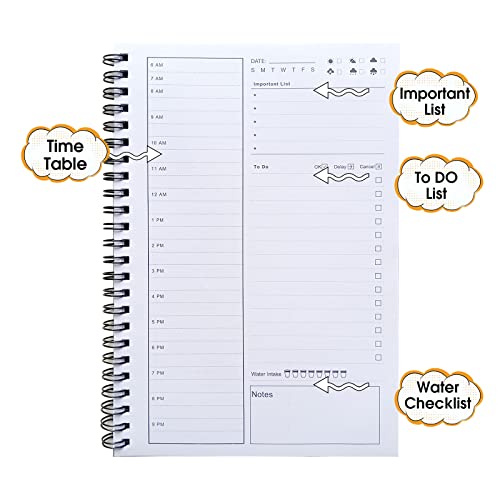 Cheneyboo Daily Planner Undated, To Do List Notebook with Hourly Schedule Goal Planner, Set Clearly Goals Increase Productivity, 120 Pages ,5.7"x 8.4", Black