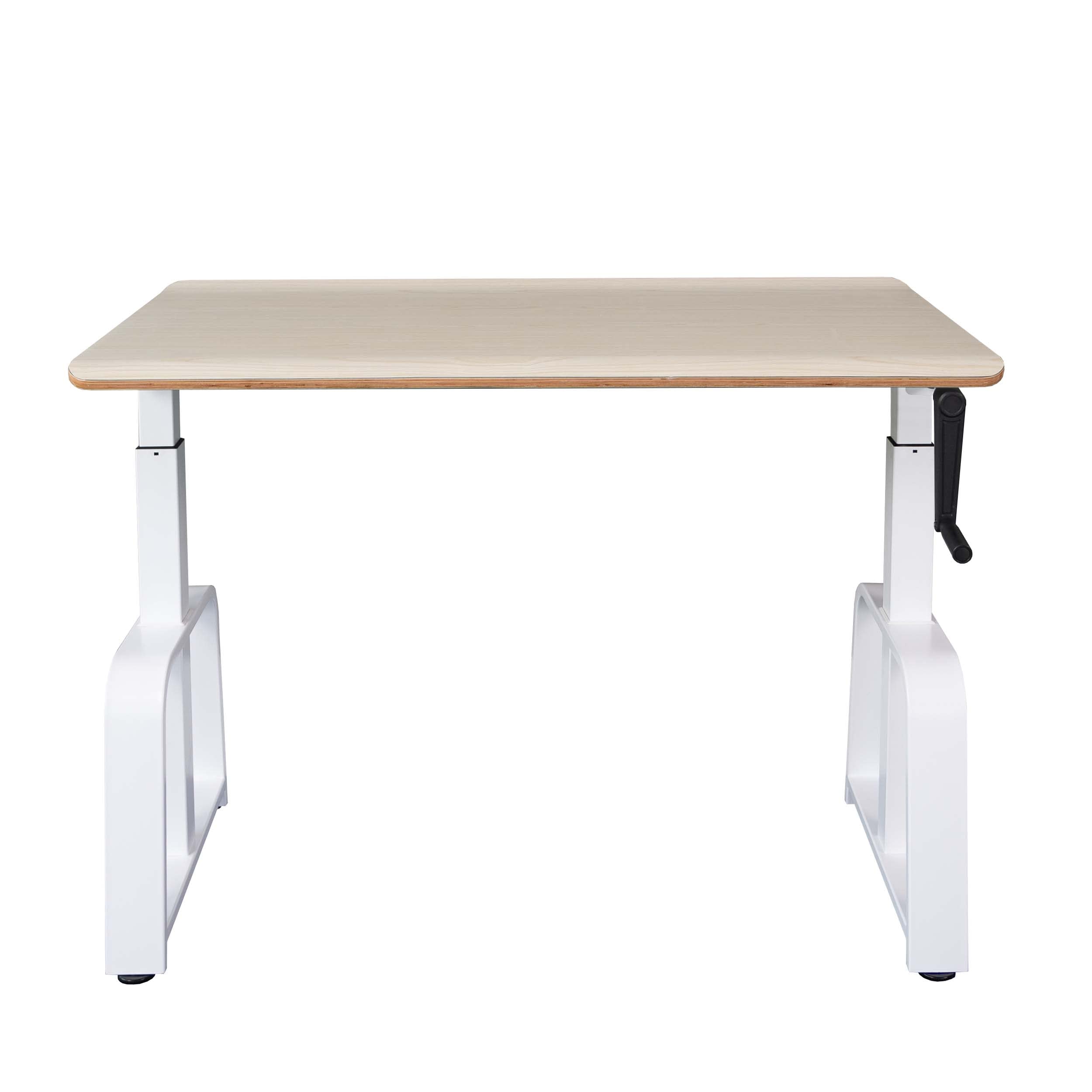 Stand Up Desk Store Crank Adjustable Ergonomic Standing Desk (White Frame/Antique Birch Desktop, 48” Wide)