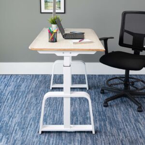 Stand Up Desk Store Crank Adjustable Ergonomic Standing Desk (White Frame/Antique Birch Desktop, 48” Wide)