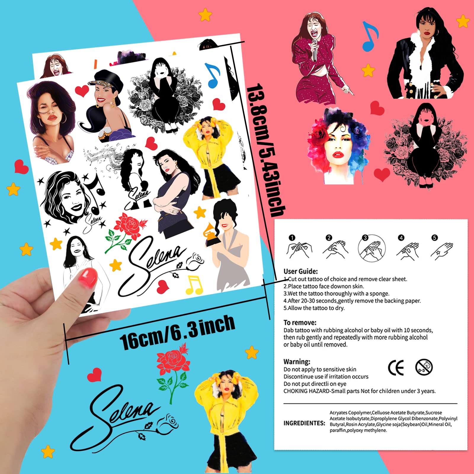 Selena Temporary Tattoos 100Pcs Selena Singer Tattoos Stickers Party decorations for Girls Kids