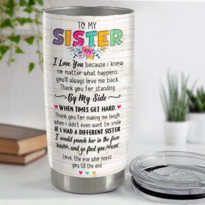 SANDJEST Sister Birthday Gifts from Sister Tumbler Life is Sweeter with a Sister Big Sister- 20oz Stainless Steel Insulated Travel Mug for Sissy Christmas Tumblers Gifts from Brothers, Sisters