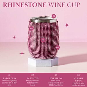 Paris Hilton Diamond Bling Wine Tumbler, Vacuum Insulated Stainless Steel with Easy Sip Lid, Bedazzled with Over 2500 Rhinestones, 12-Ounce, Pink