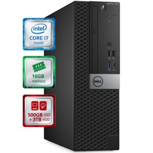 dell optiplex 7050 small desktop computer (sff) | quad core intel i7 (4.2ghz turbo) | 16gb ddr4 ram | 500gb ssd solid state + 3tb hdd | wifi-5g + bluetooth | win 10 pro | home or office pc (renewed)