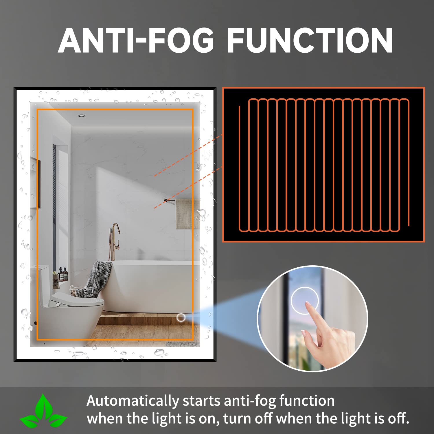 UNIQUE PLUS LIFE 20 x 28 Inch LED Bathroom Mirror with Lights, Anti-Fog Mirror for Bathroom, Black Framed Bathroom Vanity Mirror with Touch Button, Dimmable Lights Makeup Mirror, CRI 90+