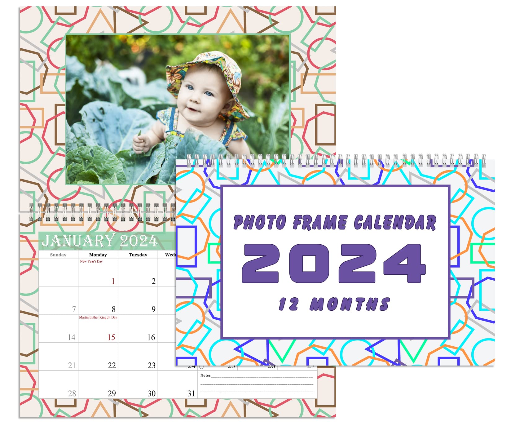 2024 Photo Frame Wall Spiral-bound Calendar (Add Your Own Photos) - 12 Months Desktop/Wall Calendar/Planner - (Edition #011)