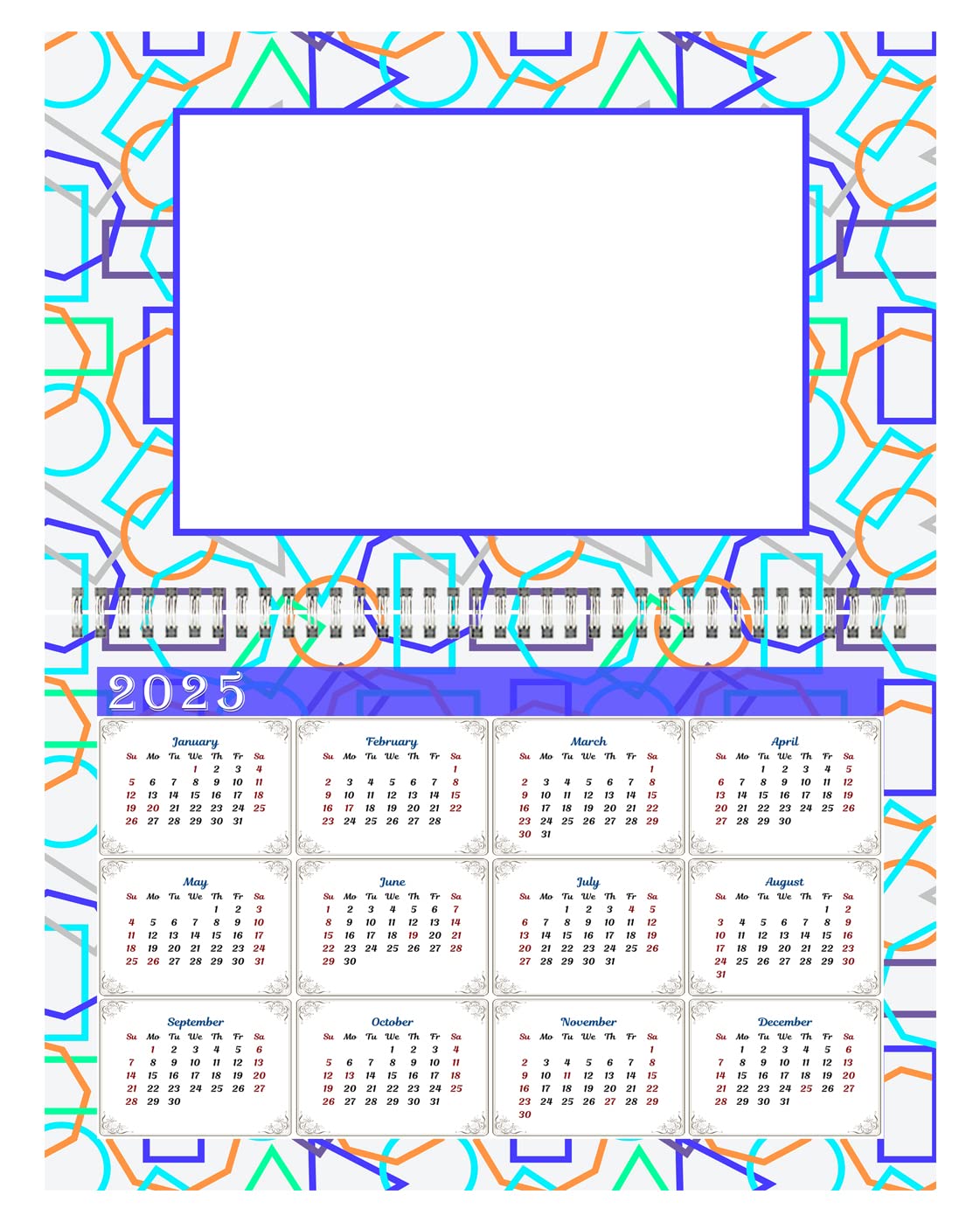 2024 Photo Frame Wall Spiral-bound Calendar (Add Your Own Photos) - 12 Months Desktop/Wall Calendar/Planner - (Edition #011)