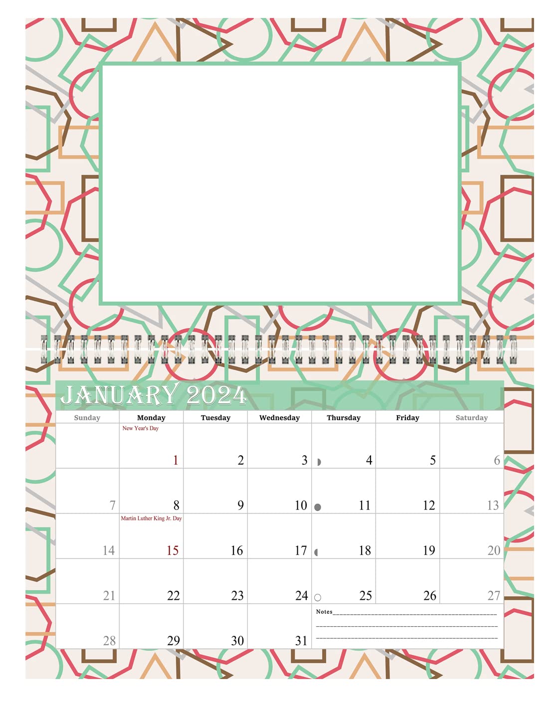 2024 Photo Frame Wall Spiral-bound Calendar (Add Your Own Photos) - 12 Months Desktop/Wall Calendar/Planner - (Edition #011)