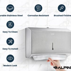 Alpine Commercial Paper Towel Dispenser Wall Mount for Multifold, Trifold & c Fold Paper Towel Holder - Stainless Steel Hand Towel Dispenser for Bathroom & Kitchen A