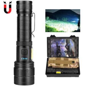 bercol rechargeable flashlights high lumen, 990,000 lumens super bright magnetic flash light, 7 modes with cob work light, powerful led flashlight with holster for camping, emergencies, home