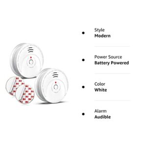 Jemay Smoke Detector, Smoke Alarm with Advanced Photoelectric Technology, Smoke Detector with Test Button and Low Battery Reminder, Fire Alarm with Battery Backup Used in Home, AW106, 2 Packs