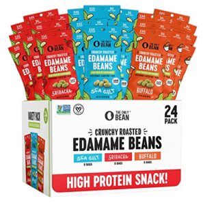 the only bean crunchy roasted edamame - healthy snacks for adults and kids (variety pack) low calorie & carb keto snack food, vegan gluten free high protein office snack (11g), 0.9oz 24 pack