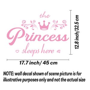 Crown Diamond Wall Decals Princess Sleep Here Wall Stickers Removable DIY Mural Art Words with Flower Quotes Vinyl Stickers for Kids Girls Bedroom Living Room Nursery Home Background Decoration