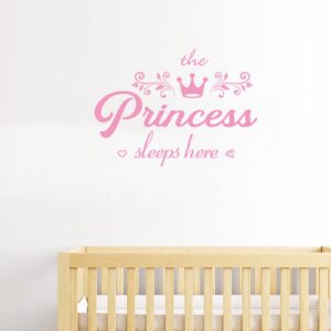 Crown Diamond Wall Decals Princess Sleep Here Wall Stickers Removable DIY Mural Art Words with Flower Quotes Vinyl Stickers for Kids Girls Bedroom Living Room Nursery Home Background Decoration