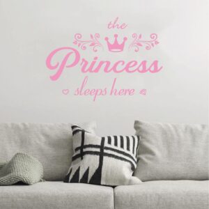 Crown Diamond Wall Decals Princess Sleep Here Wall Stickers Removable DIY Mural Art Words with Flower Quotes Vinyl Stickers for Kids Girls Bedroom Living Room Nursery Home Background Decoration