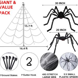 2023 Spider Webs Halloween Decorations with 200" Triangular Huge Spider Web, 2 Giant Spiders, 40ft Stretch Webs, Small Spiders, Hook and Stakes for Halloween Yard Haunted House Décor Indoor & Outdoor