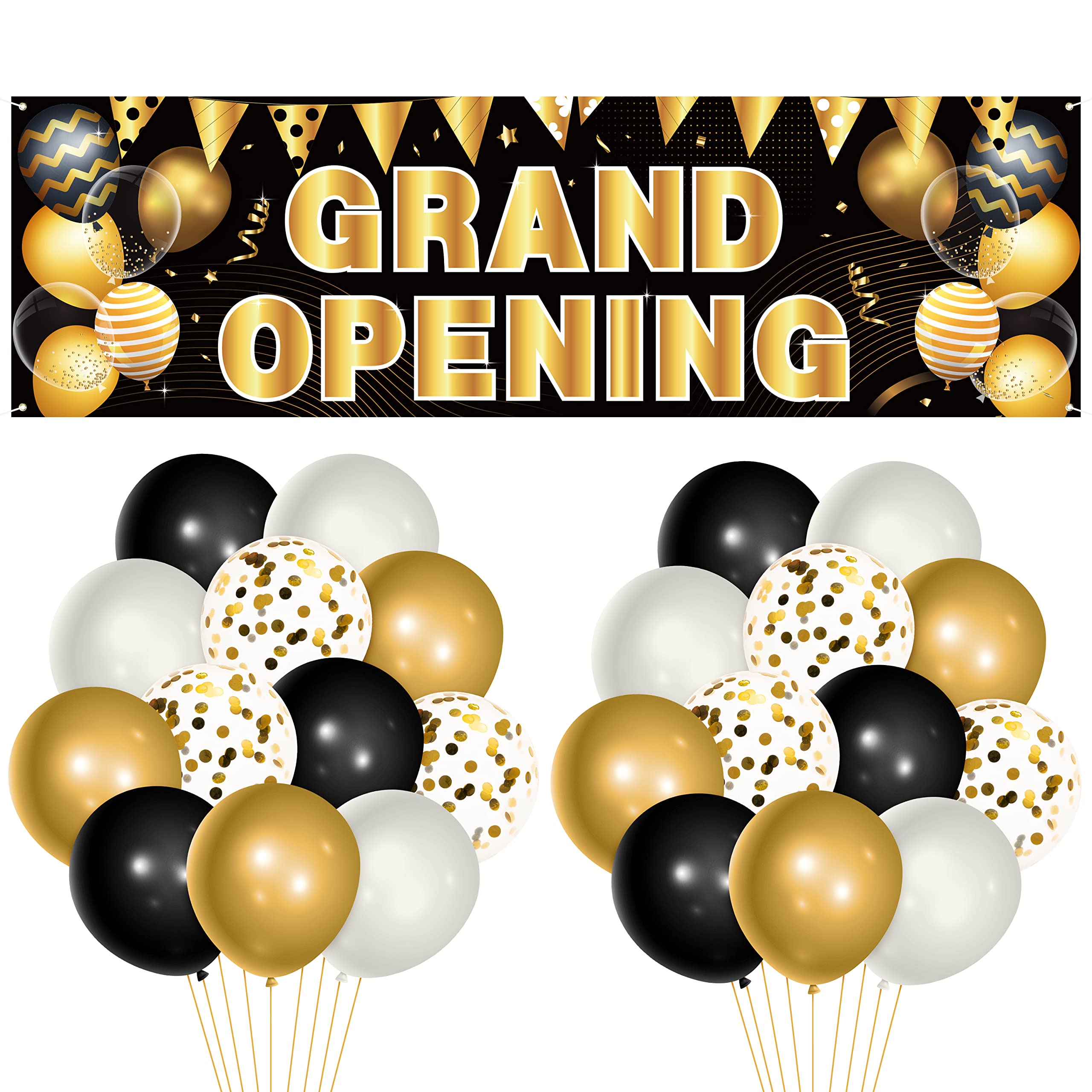 FeelWarm 31Pcs Grand Opening Party Decorations Kit Grand Opening Banner with 12Inches Latex Balloons New Store Opening Sign Supplies Large Advertising Opening Backdrop Decor for Shop Business