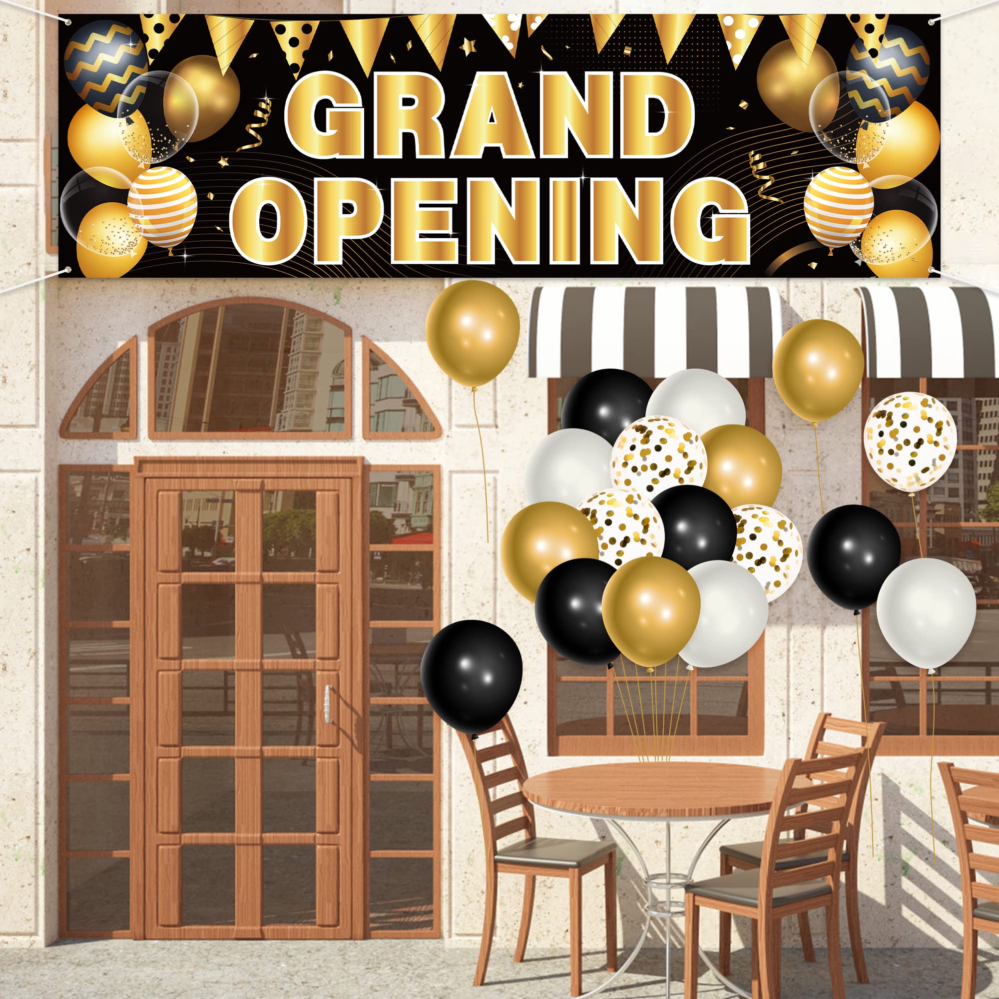 FeelWarm 31Pcs Grand Opening Party Decorations Kit Grand Opening Banner with 12Inches Latex Balloons New Store Opening Sign Supplies Large Advertising Opening Backdrop Decor for Shop Business