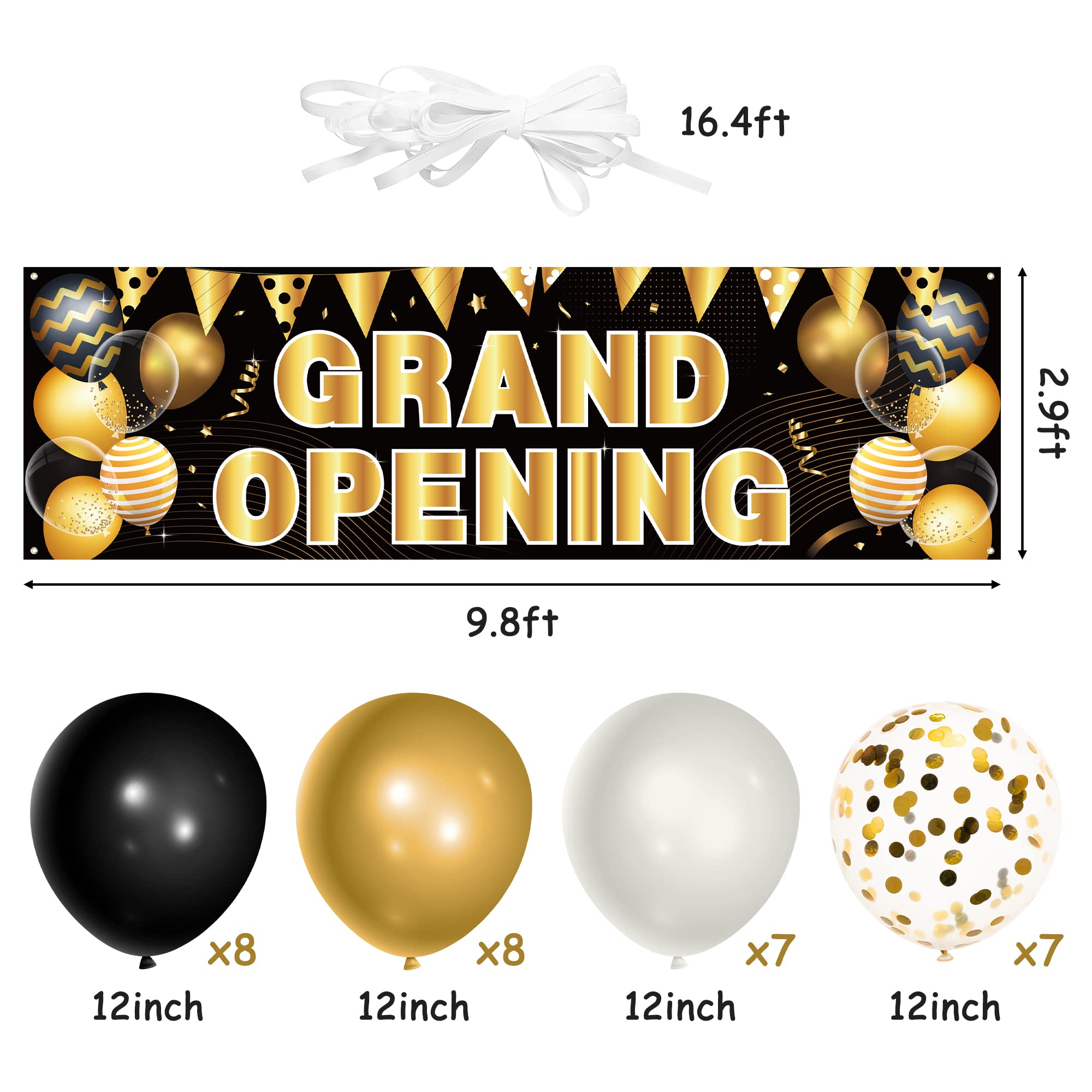 FeelWarm 31Pcs Grand Opening Party Decorations Kit Grand Opening Banner with 12Inches Latex Balloons New Store Opening Sign Supplies Large Advertising Opening Backdrop Decor for Shop Business